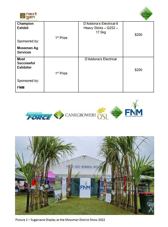 SUGAR CANE DISPLAY WINNERS 2022! – Mossman and District Show Society